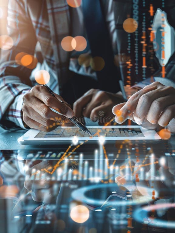 Two People are Looking at a Tablet with a Graph on it by AI Generated ...