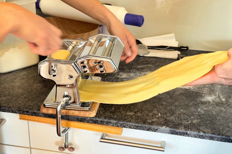 Making Fresh Pasta with a Manual Pasta Machine. Stock Photo - Image of ...
