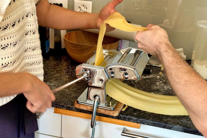Making Fresh Pasta with a Manual Pasta Machine. Stock Image - Image of ...