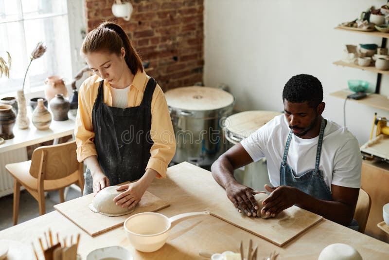 Two People Making Handmade Ceramics in Cozy Pottery Studio Stock Image ...
