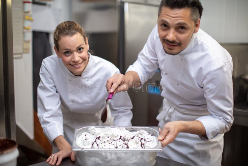 Two People Making Ice Cream Production Stock Image - Image of tasty ...