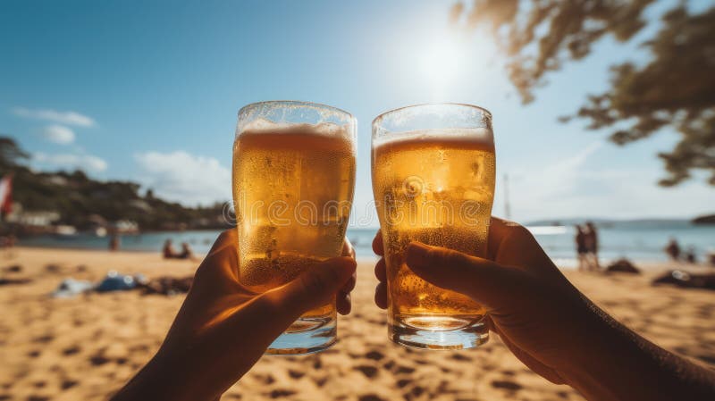 Two People Making a Toast with Beer Pint Glasses Stock Illustration ...