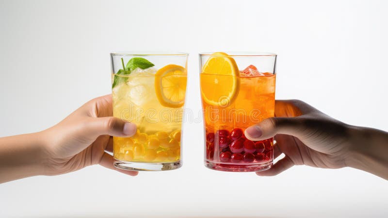 Two People Making a Toast with Fruit Cocktail Drinks Stock Illustration ...