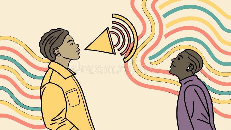 Two People with Megaphone Sound Waves, Communication and Dialogue. Vector Design Generative AI ...