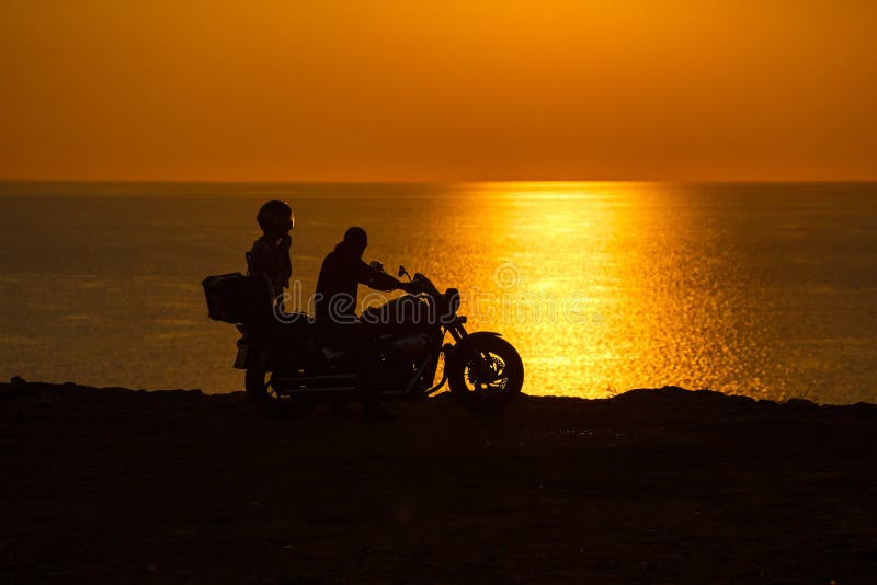 Two People in the Motorcycle at Sunset on the Black Sea Stock Image ...