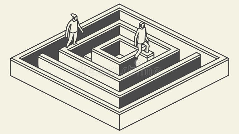 Two People Navigating a Complex Isometric Labyrinth Vector Design ...