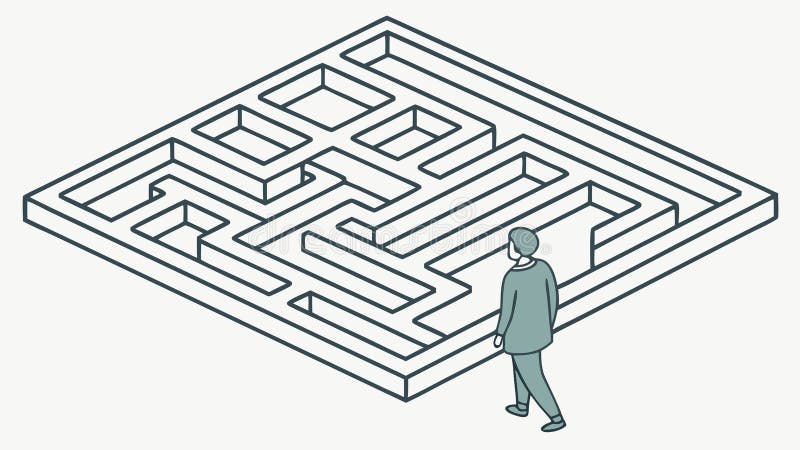 Two People Navigating a Complex Isometric Maze Together, Vector Design ...