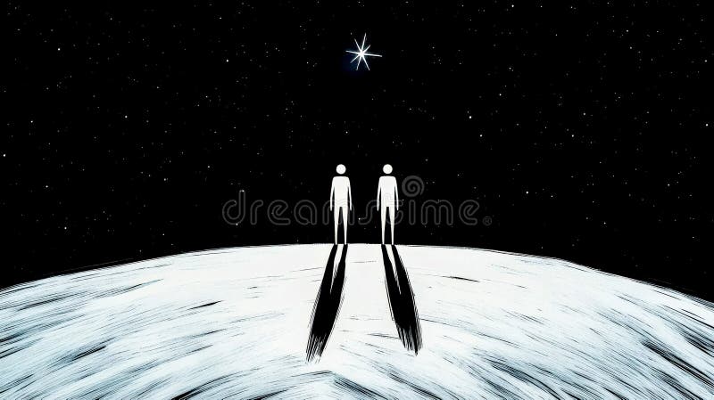 Two People Observing a Bright Star in a Starry Night Sky Stock Photo ...