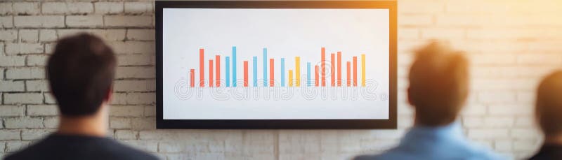 Two People Observing a Colorful Bar Graph on a Large Screen in a Modern ...