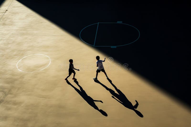 Two People are Playing Basketball on Court with Shadow. Generative AI ...