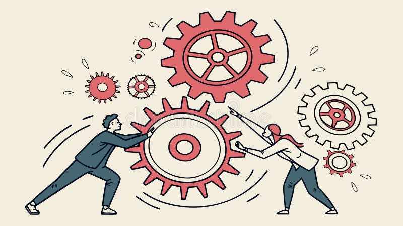 Two People Pushing Gears, Teamwork and System Improvement, Vector Design Generative AI Stock ...