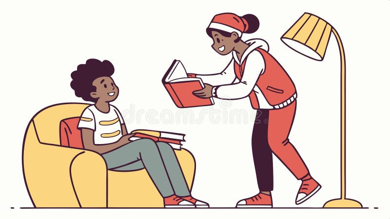 Two People Reading Together in a Cozy Setting Shared Learning Vector ...