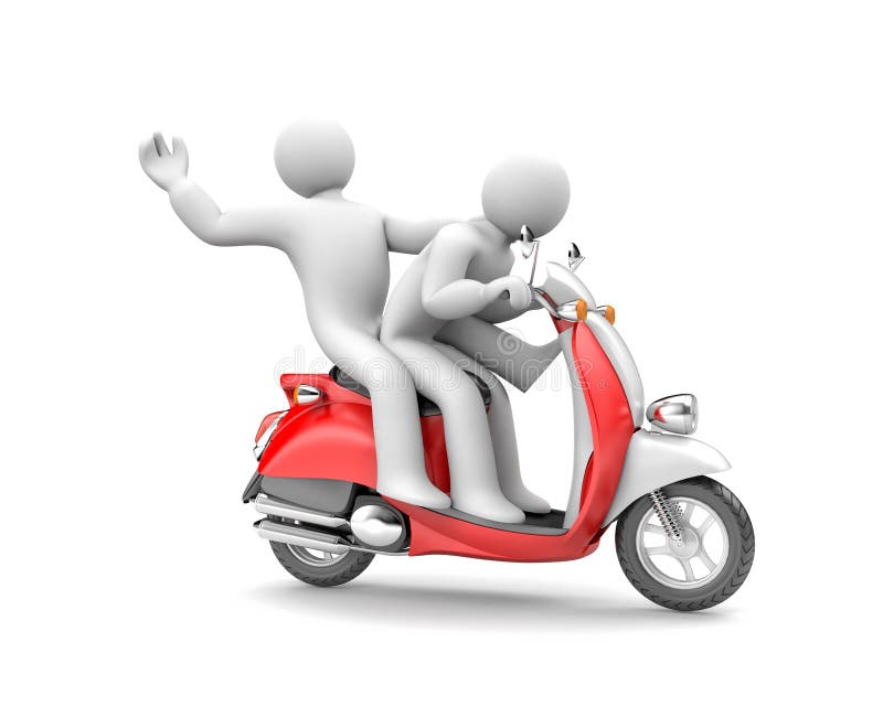 Two People Riding on a Moped Stock Illustration - Illustration of ...