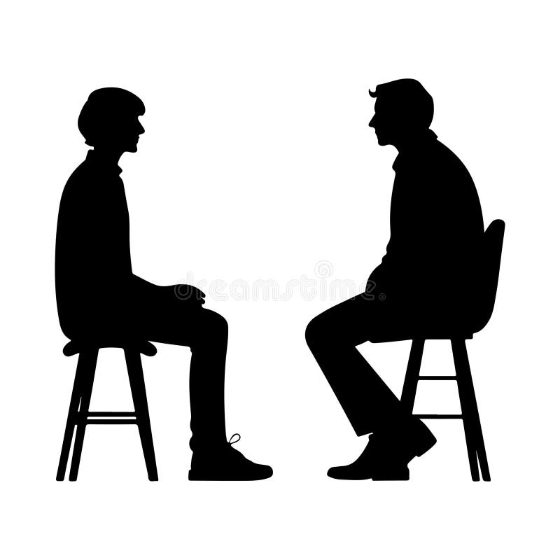 Two People Seated in Conversation, Profile View Stock Vector ...