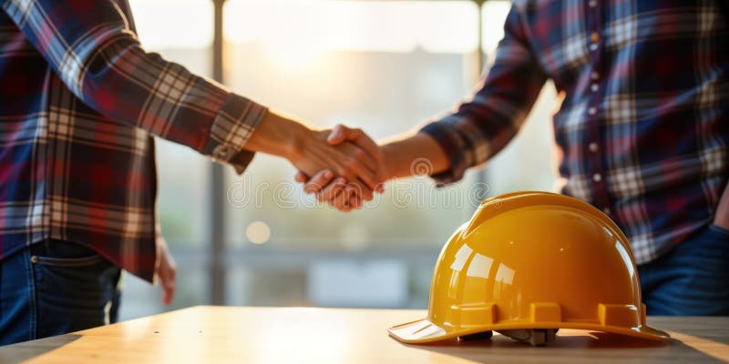 Two People Shake Hands on Construction Site. Teamwork, Partnership ...