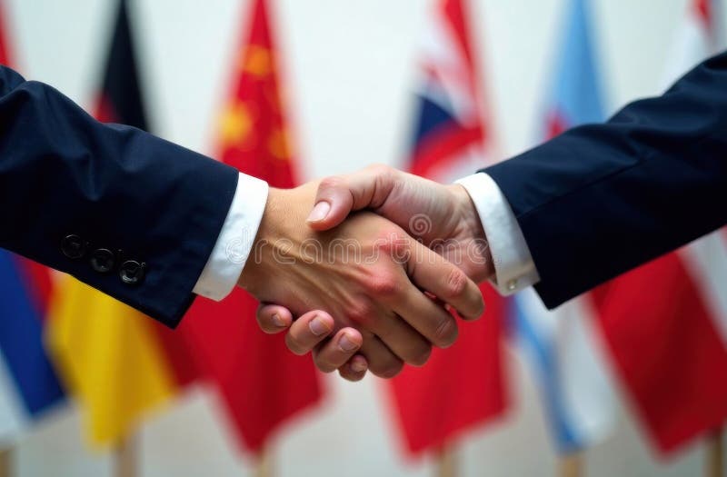 Two People Shake Hands, Highlighting Global Cooperation at a Summit ...