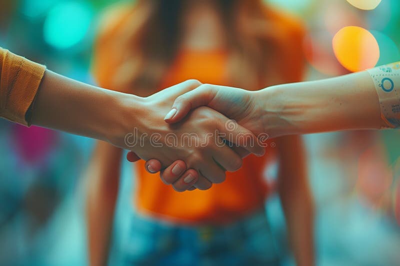 Two People Shaking Hands in Blurry Background Stock Illustration ...