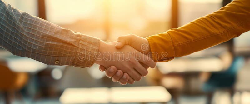 Two People Shaking Hands in a Bright Workplace Stock Photo - Image of ...