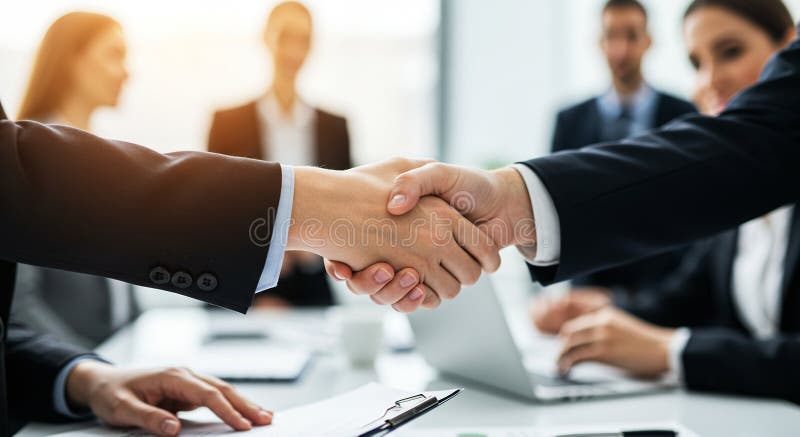 Two People Shaking Hands in a Business Setting. Both Wear Formal Suits ...