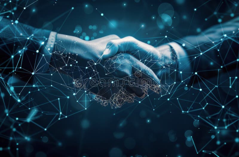 Interconnected Handshake with Lines and Dots Stock Photo - Image of ...