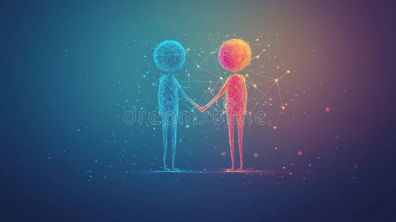 Two People Shaking Hands, Connecting through Futuristic Digital Network ...