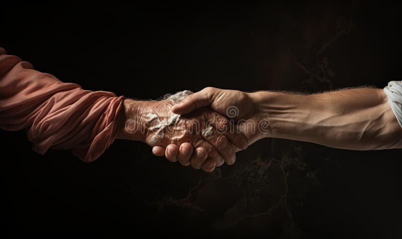 Two People Shaking Hands in Dark Background Stock Image - Image of ...