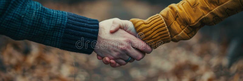Two People Shaking Hands in a Forest. Scene is Peaceful and Friendly ...