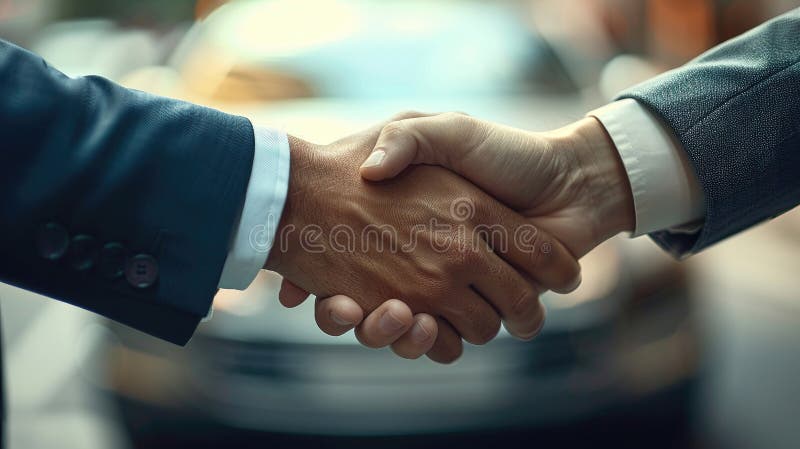 Two People Shaking Hands in Front of a Car Stock Photo - Image of ...