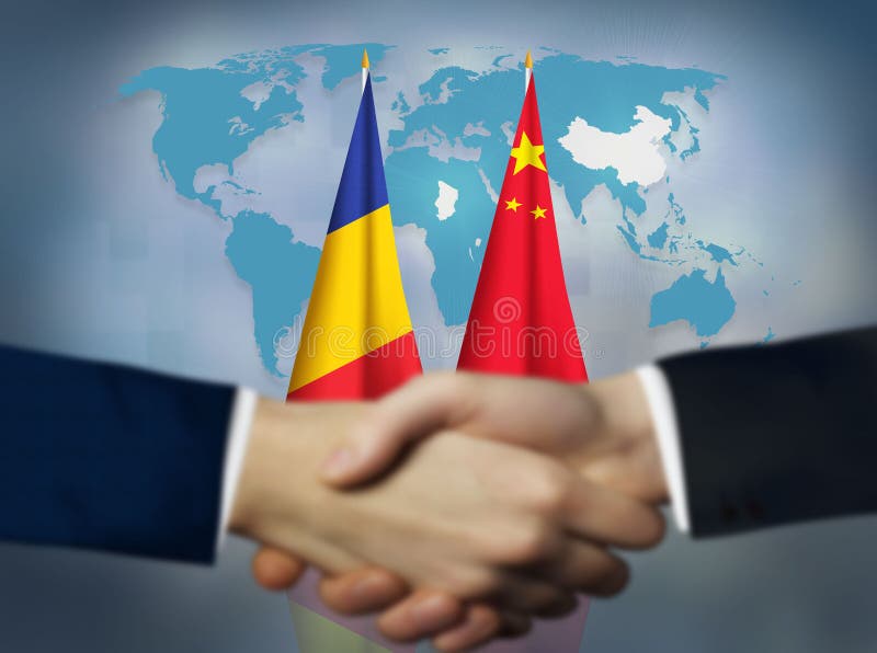 Two People Shaking Hands in Front of Chad and China Flags Stock Photo ...