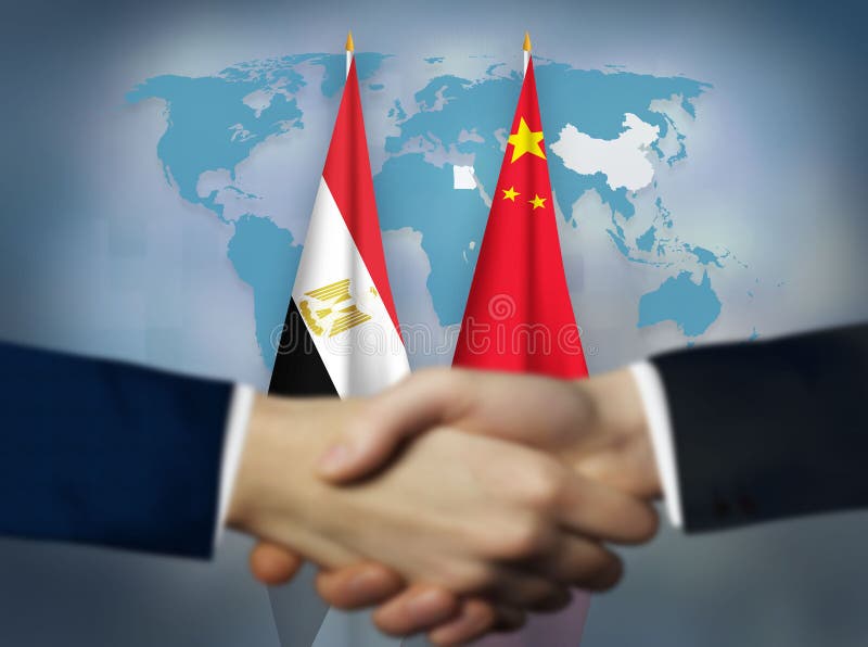 Two People Shaking Hands in Front of Egypt and China Flags Stock Image ...