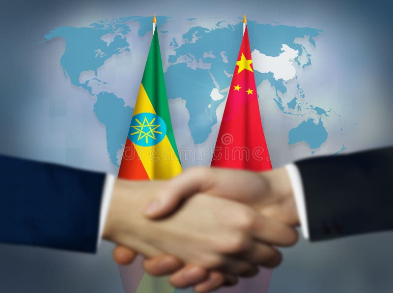 Two People Shaking Hands in Front of Ethiopia and China Flags Stock ...