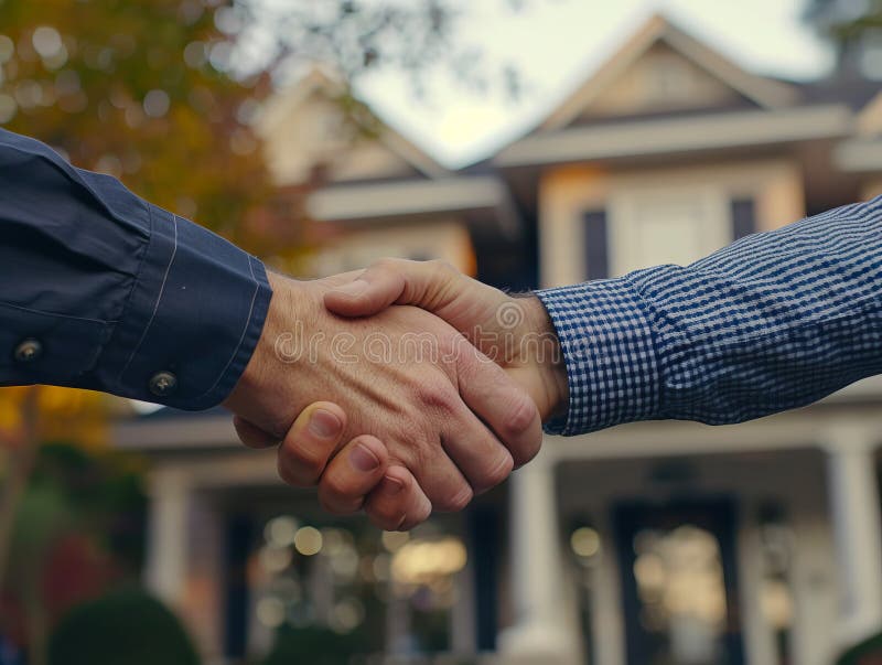 Two People Shaking Hands in Front of a House Stock Photo - Image of ...