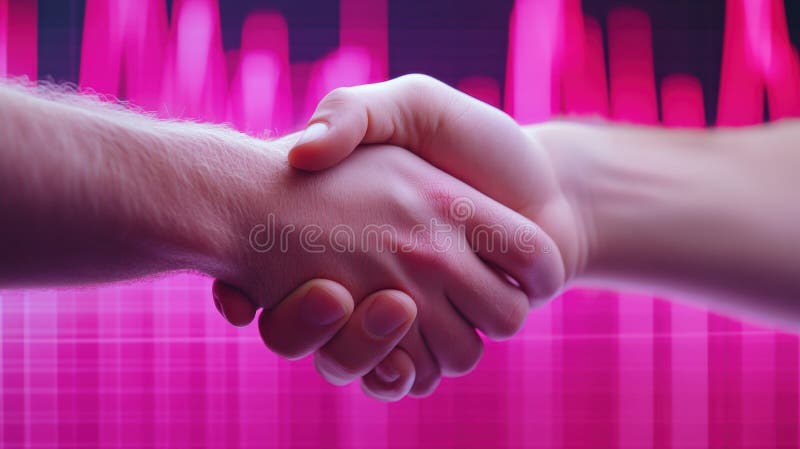 Two People Shaking Hands in Front of a Pink Background, AI Stock Image ...