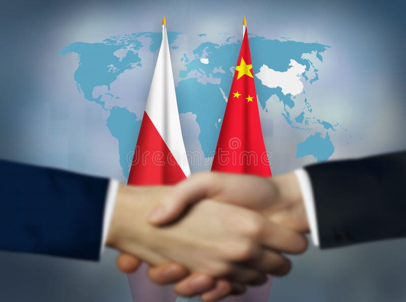 Two People Shaking Hands in Front of Poland and China Flags Stock Photo ...