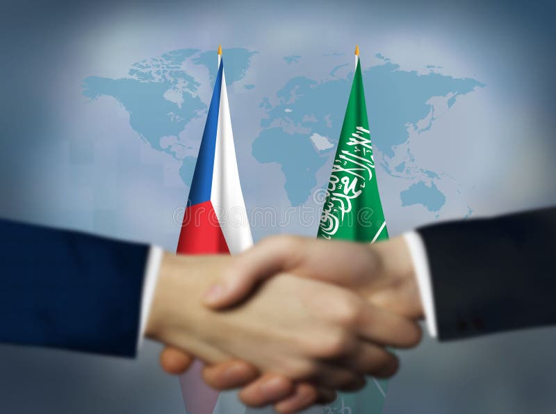 Two People Shaking Hands in Front of Saudi Arabia and Czech Republic ...