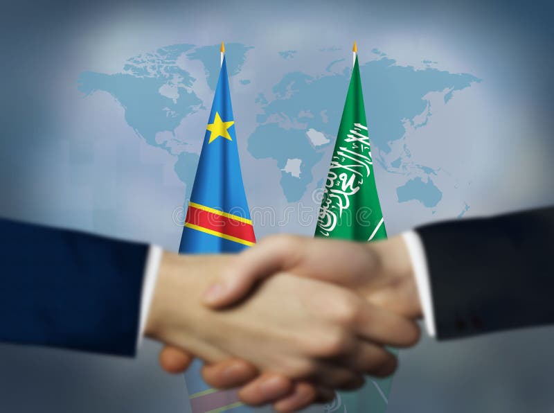 Two People Shaking Hands in Front of Saudi Arabia and Democratic ...