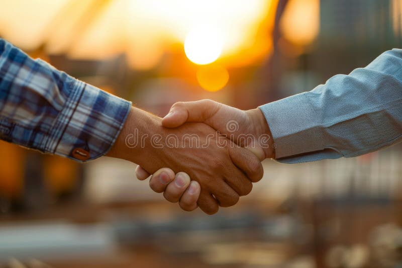 Two People Shaking Hands in Front of a Sunset. Logistic Concept Stock ...
