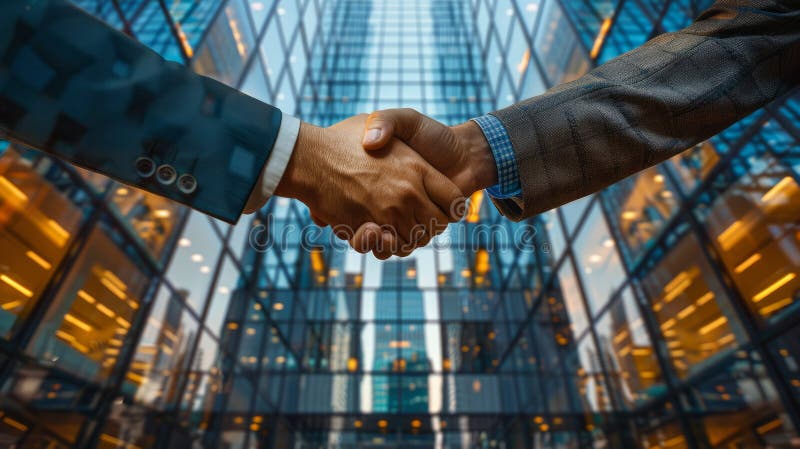 Two People Shaking Hands in Front of a Tall Building Stock Image ...