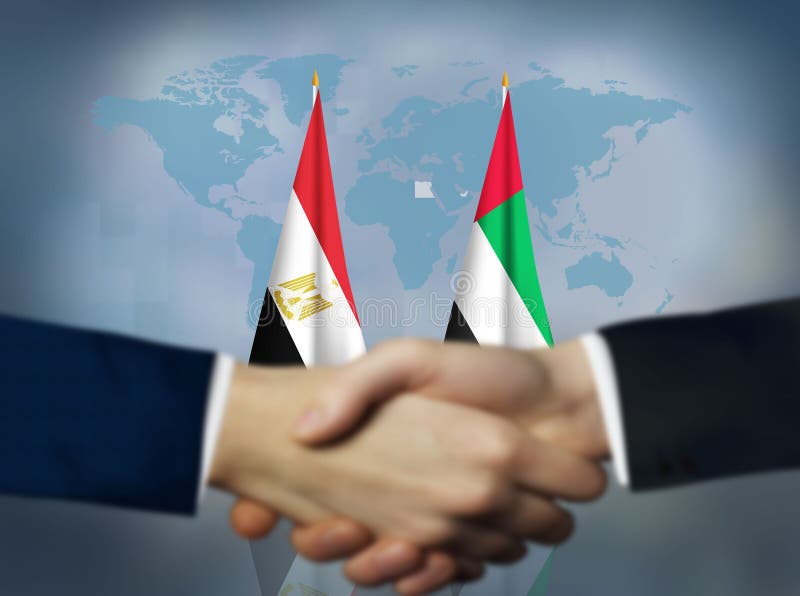 Two People Shaking Hands in Front of UAE and Egypt Flags Stock ...
