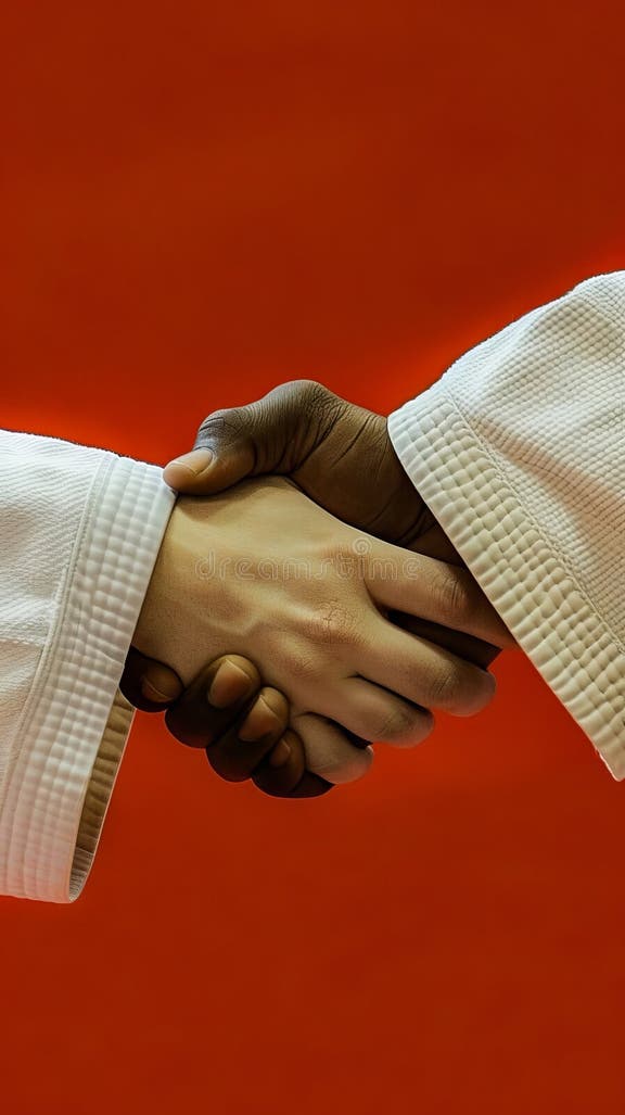 Two People Shaking Hands in Karate Uniforms Stock Illustration ...