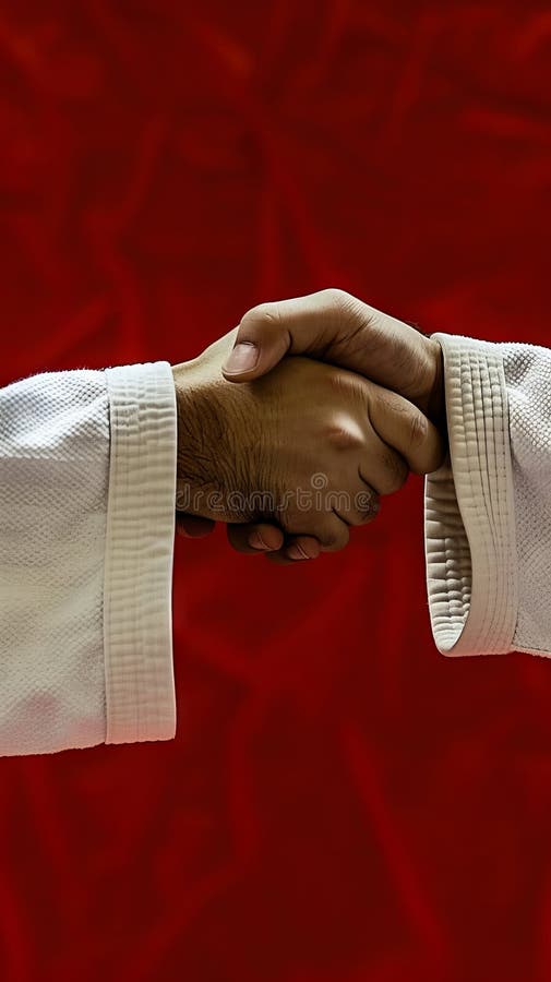 Two People Shaking Hands in Karate Uniforms Stock Image - Image of ...