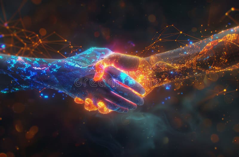 Two People Shaking Hands Over a Blue Background Stock Photo - Image of ...