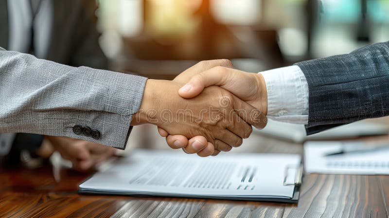 Two People Shaking Hands Over a Contract Stock Illustration ...