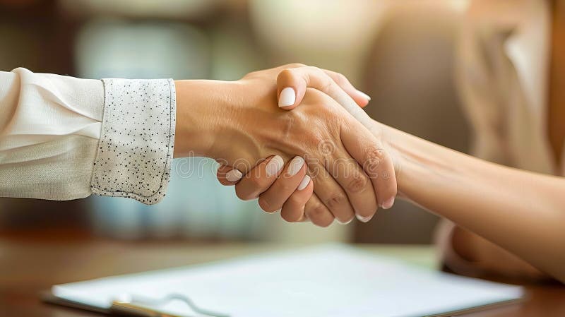 Two People Shaking Hands Over a Desk Stock Illustration - Illustration ...