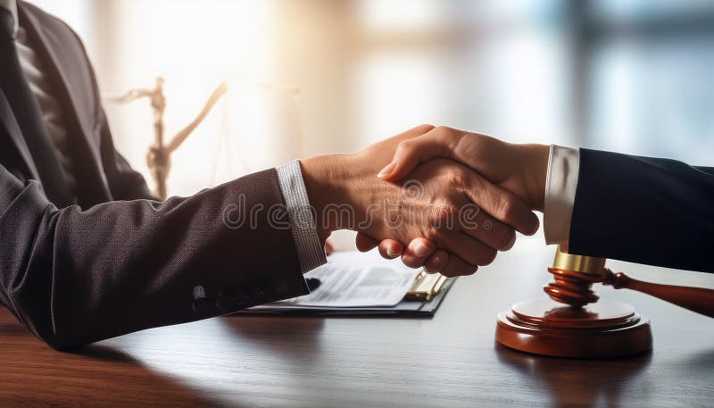 Male Lawyer Shaking Hands with Woman Over Table, Closeup Stock ...