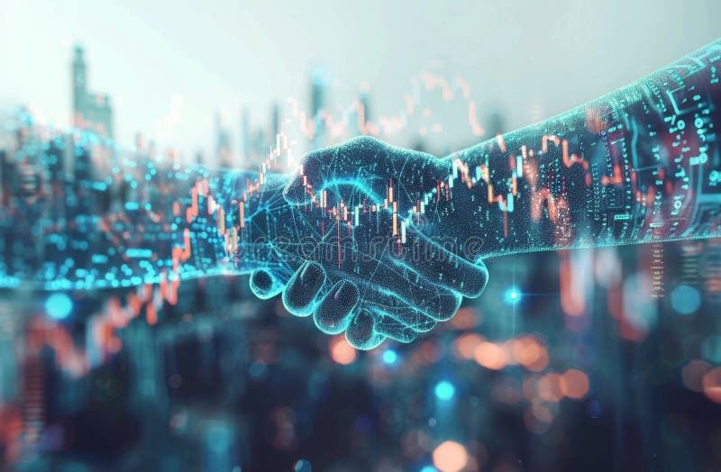 Two People Shaking Hands Over a Digital Background Stock Photo - Image ...