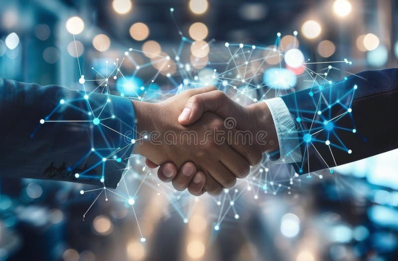 Two People Shaking Hands Over a Digital Background Stock Image - Image ...