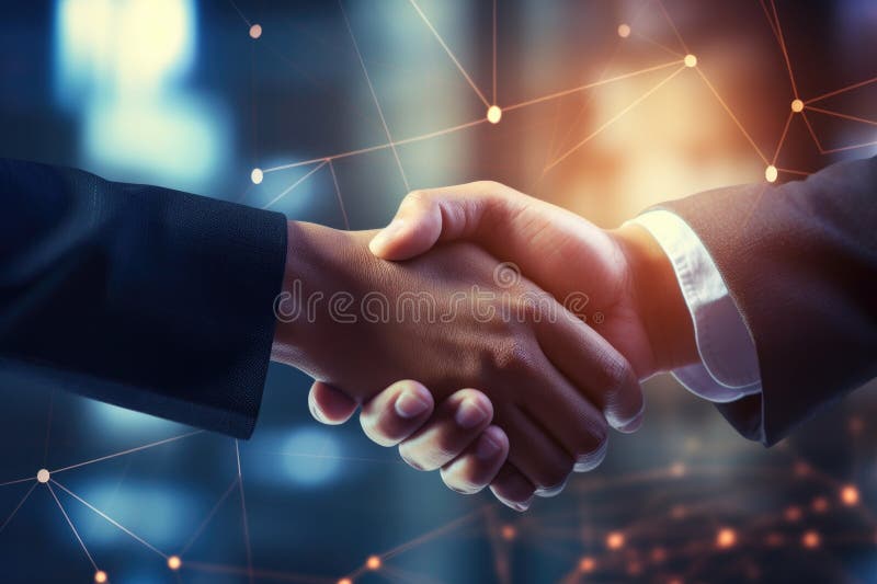 Two People Shaking Hands Over a Digital Background Stock Illustration ...