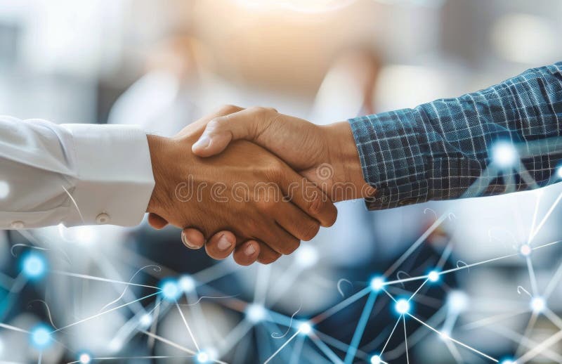 Two People Shaking Hands Over a Network of Dots Stock Illustration ...
