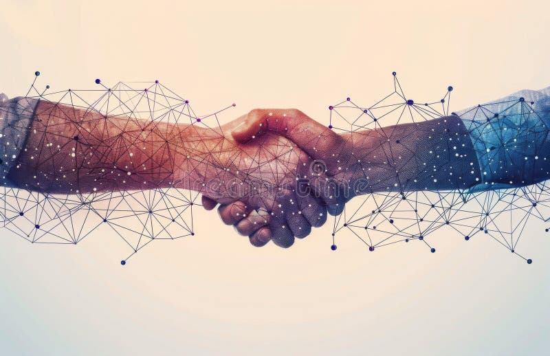 Interconnected Handshake with Lines and Dots Stock Photo - Image of ...